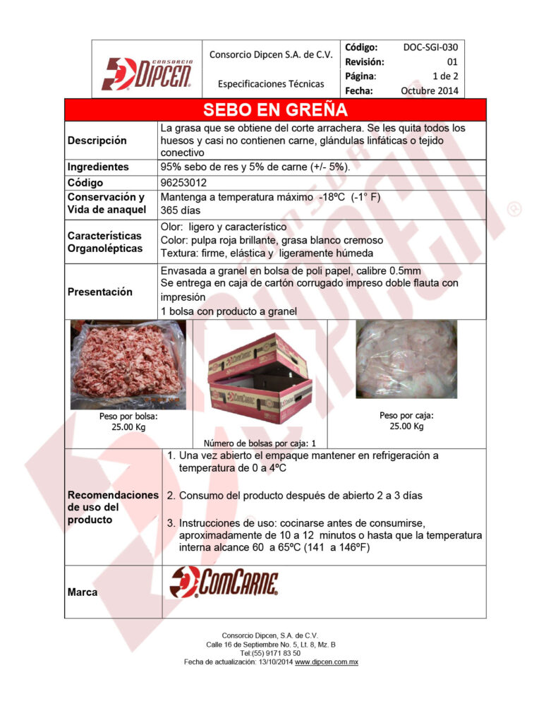 SEBO EN GREÑA CONGELADO - Consorcio Dipcen | Bienvenidos