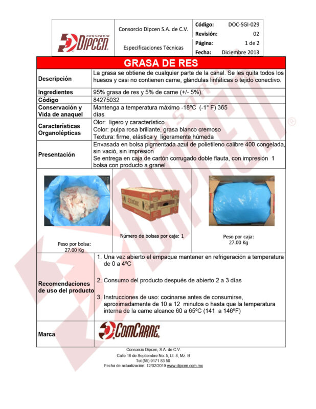 GRASA DE RES - Consorcio Dipcen | Bienvenidos