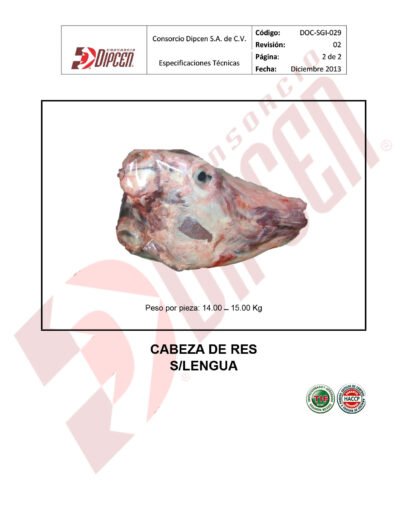 CABEZA DE RES S - LENGUA - Consorcio Dipcen | Bienvenidos